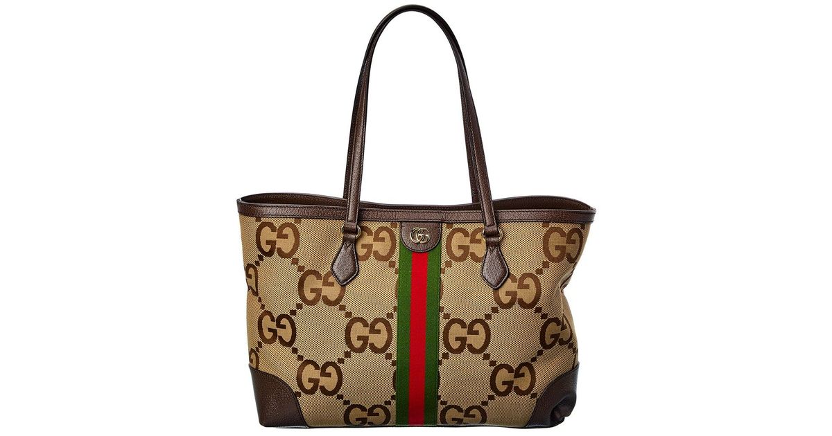 Gucci Ophidia Medium Jumbo GG Canvas & Leather Tote in Brown | Lyst Gucci Ophidia Medium Jumbo GG Canvas & Leather Tote in Brown | Lyst