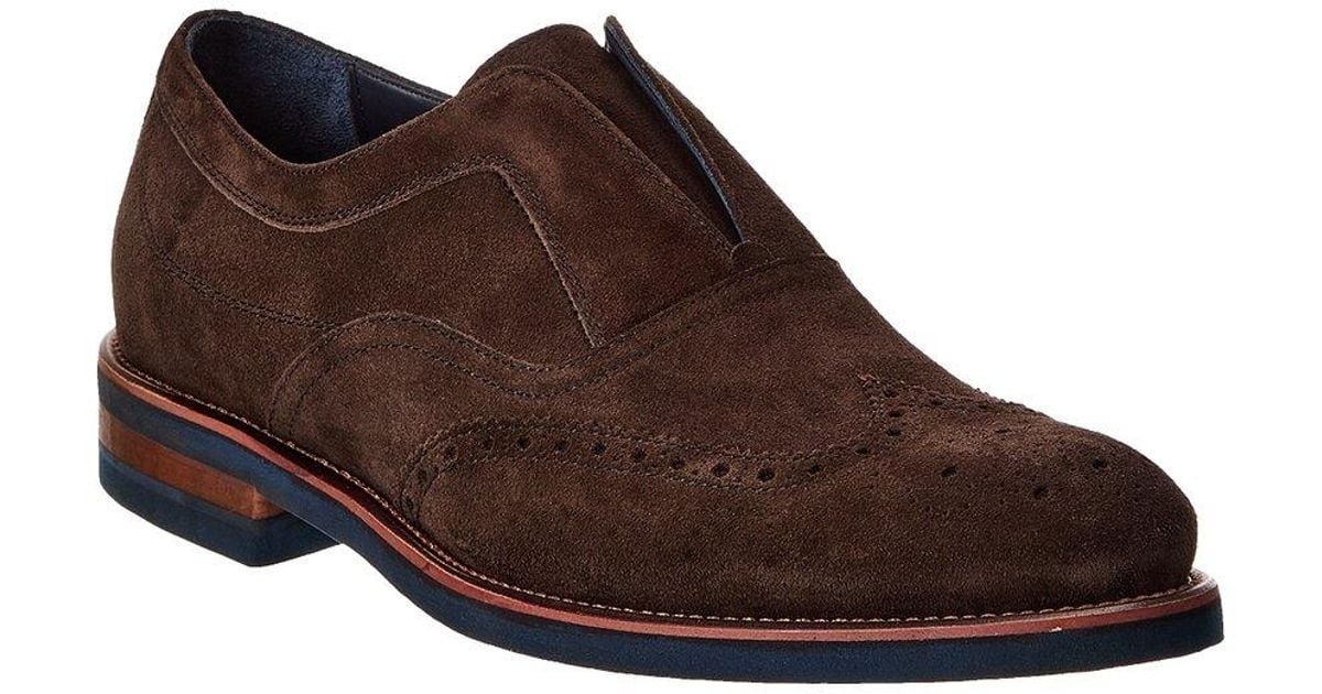Johnston & Murphy Ashford Wingtip Slip-On Suede Oxford in Brown for Men ...