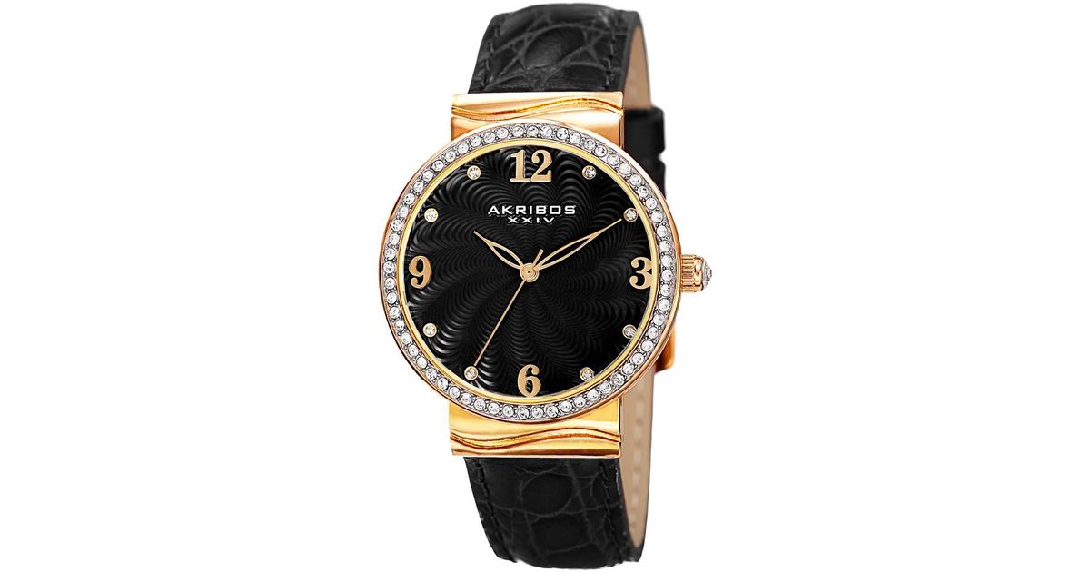 Akribos Xxiv Leather Watch in Black | Lyst UK