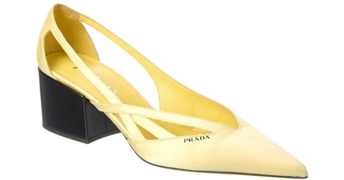 Prada Logo Satin Pointy-Toe Pump in Yellow | Lyst UK