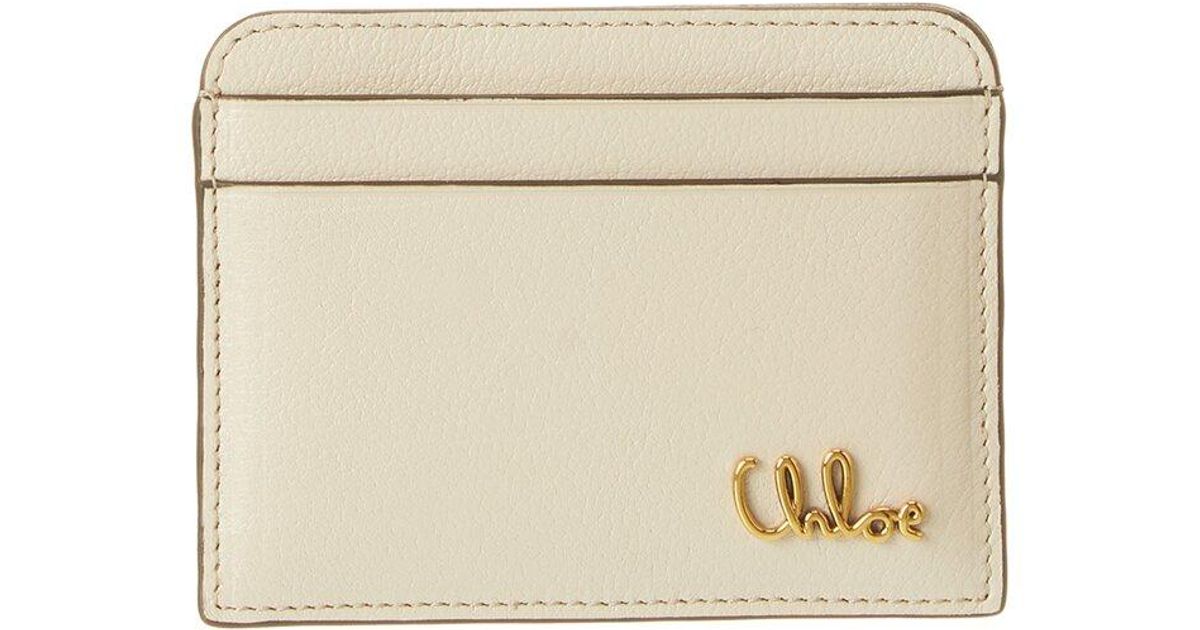 Chloé Logo Leather Card Case in Natural | Lyst UK