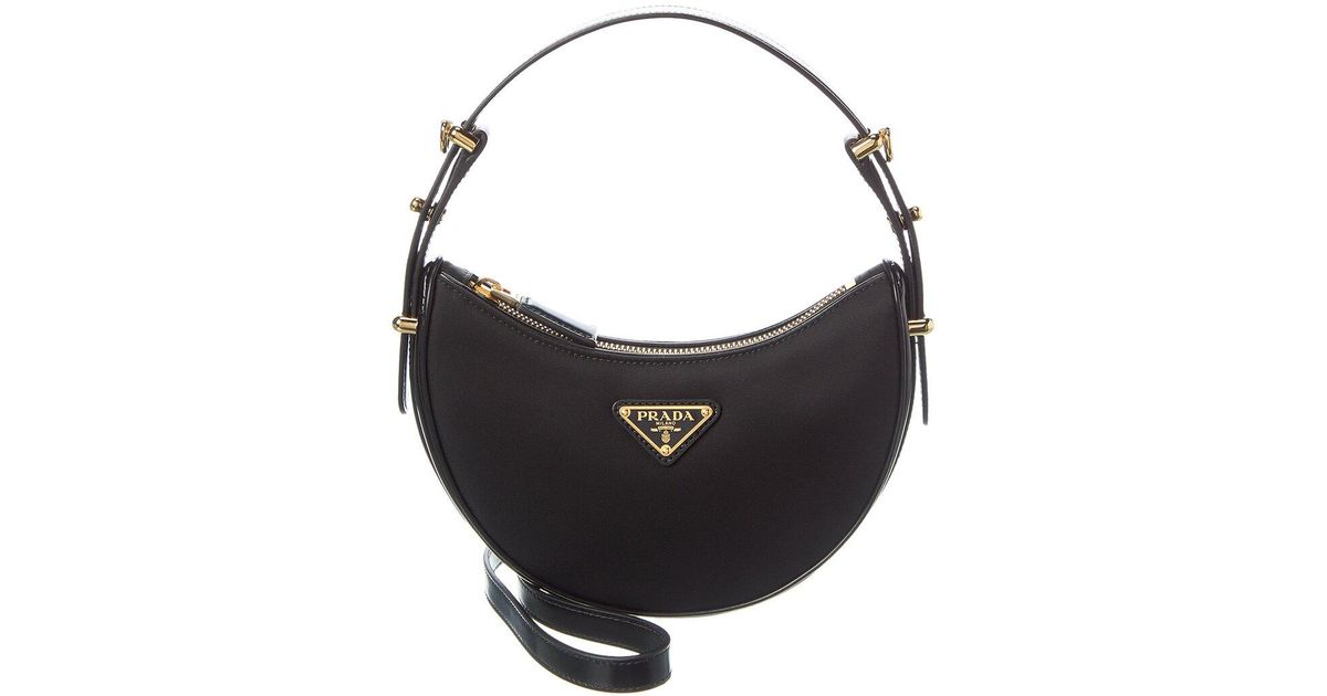 Prada Logo Arque Mini Nylon & Leather Hobo Bag in Black | Lyst