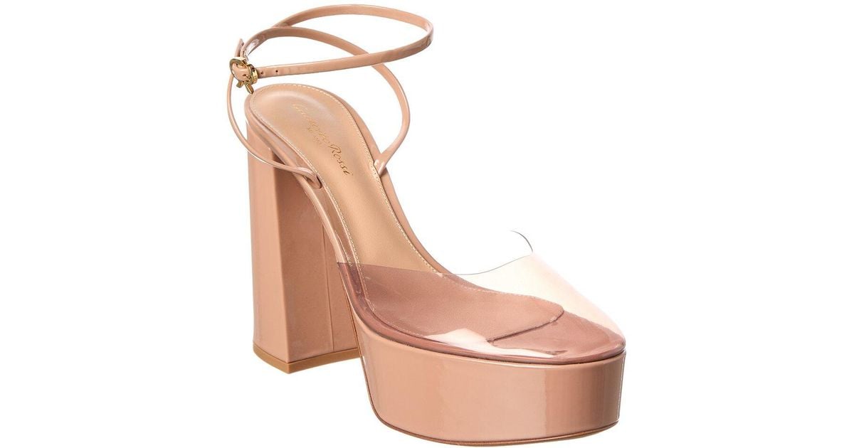 Gianvito Rossi Dua 70 Patent & Vinyl Platform Pump in Natural | Lyst