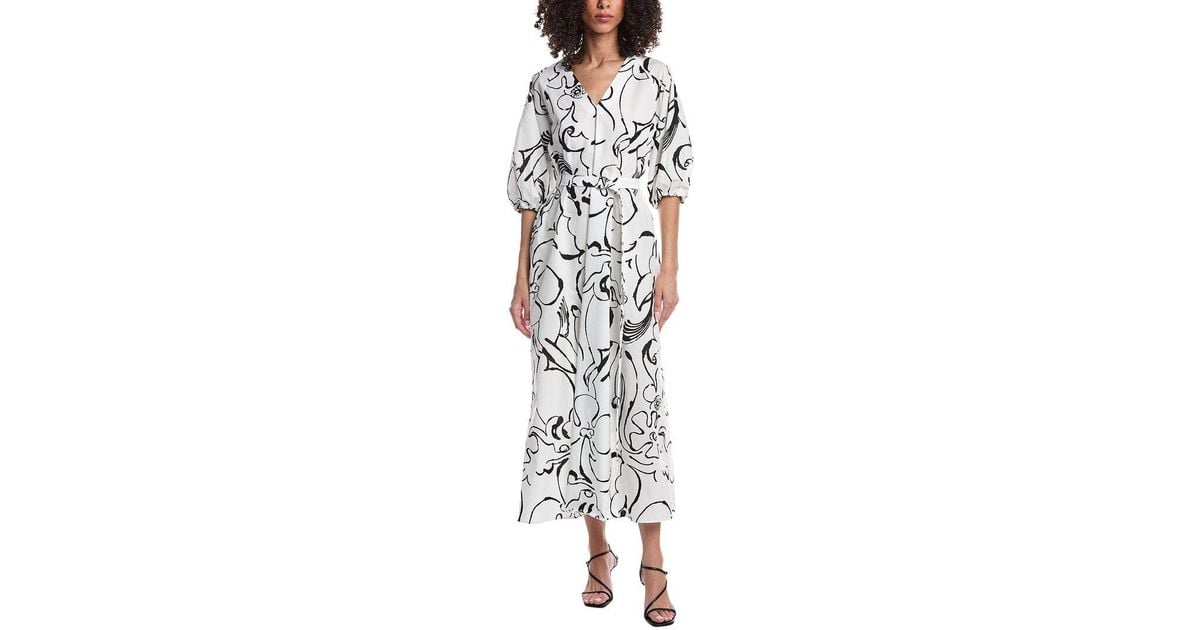 Marimekko Kimppu Baluns Belted Maxi Dress in White | Lyst