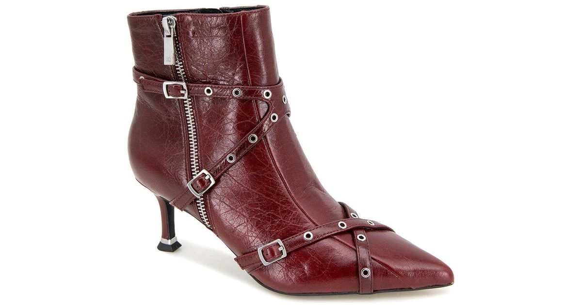 Kenneth Cole Umi Biker Bootie Leather Bootie in Red | Lyst