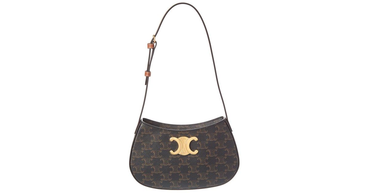 Celine Tilly Medium Triomphe Canvas & Leather Shoulder Bag in Black ...