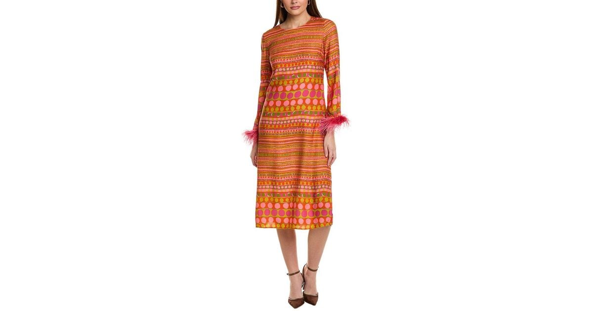 FLORA BEA NYC Looney Silk Midi Dress in Orange | Lyst