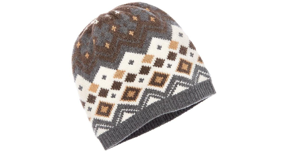 Amicale Cashmere Fairisle Wool & Cashmere-Blend Beanie in Grey | Lyst UK