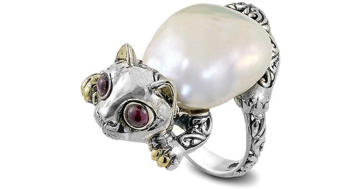 Samuel B. 18K Rhodolite Pearl Ring in White | Lyst