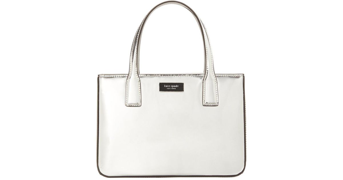 Kate Spade Sam Icon Metallic Leather Square Tote in White | Lyst