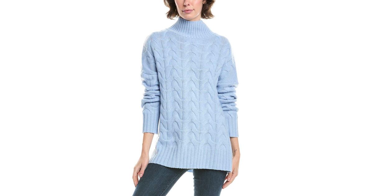 Forte Luxe Cable Funnel Neck Cashmere Sweater in Blue | Lyst UK