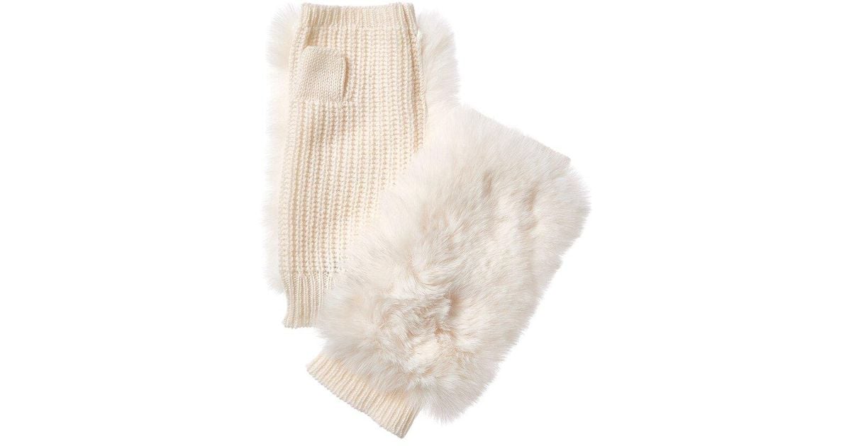 Hannah Rose Open Top Cashmere Mittens in White | Lyst UK