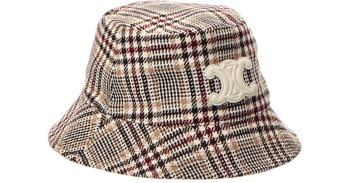 Celine Triomphe Bob Princes Of Wales Wool-Blend Hat in Brown | Lyst