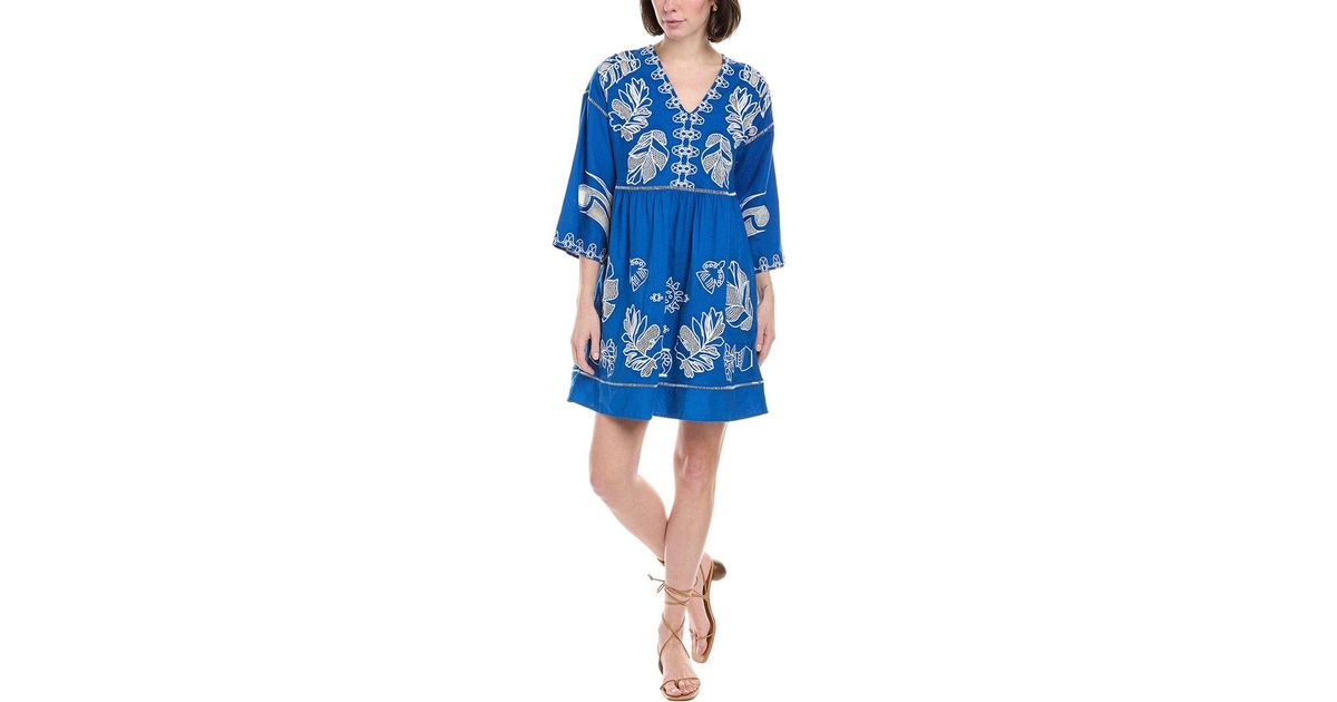 Johnny Was Barbara Linen-Blend Mini Dress in Blue | Lyst