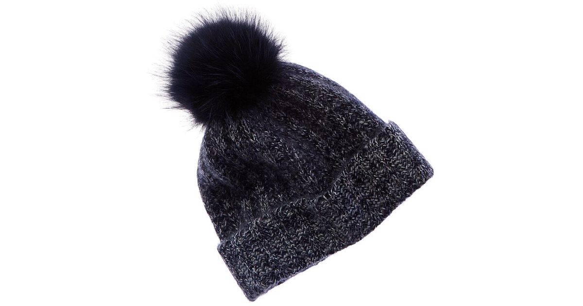Amicale Cashmere Marl Ladderstitch Cuffed Cashmere Hat in Blue | Lyst