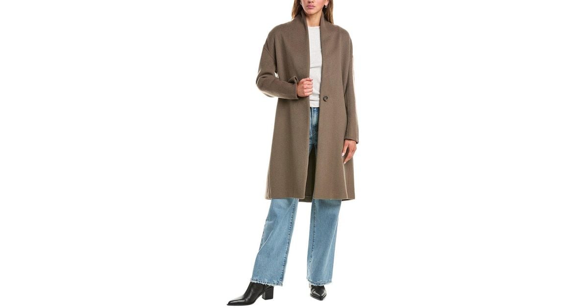 Vince Collarless Wool-Blend Coat in Natural | Lyst UK