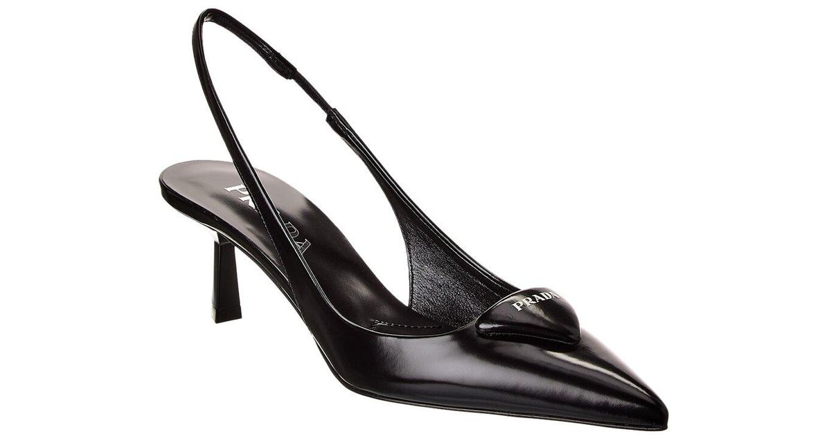 Prada Logo Leather Pointy-Toe Slingback Pump in Black | Lyst