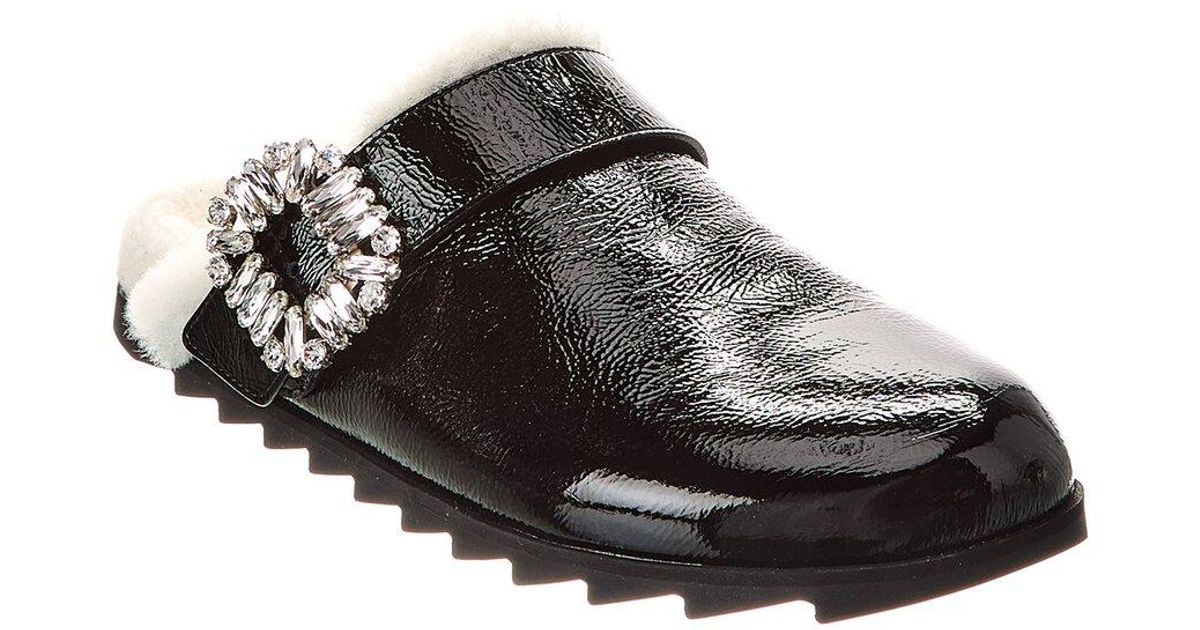 Roger Vivier Slidy Viv Leather & Shearling Mule in Black | Lyst