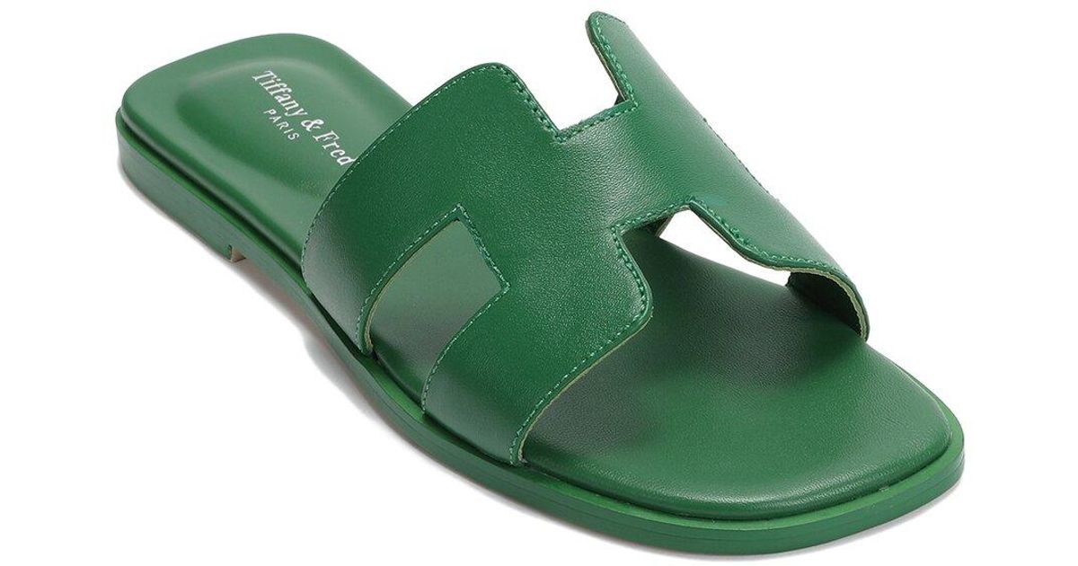 Tiffany & Fred Paris Cutout Leather Slide in Green | Lyst