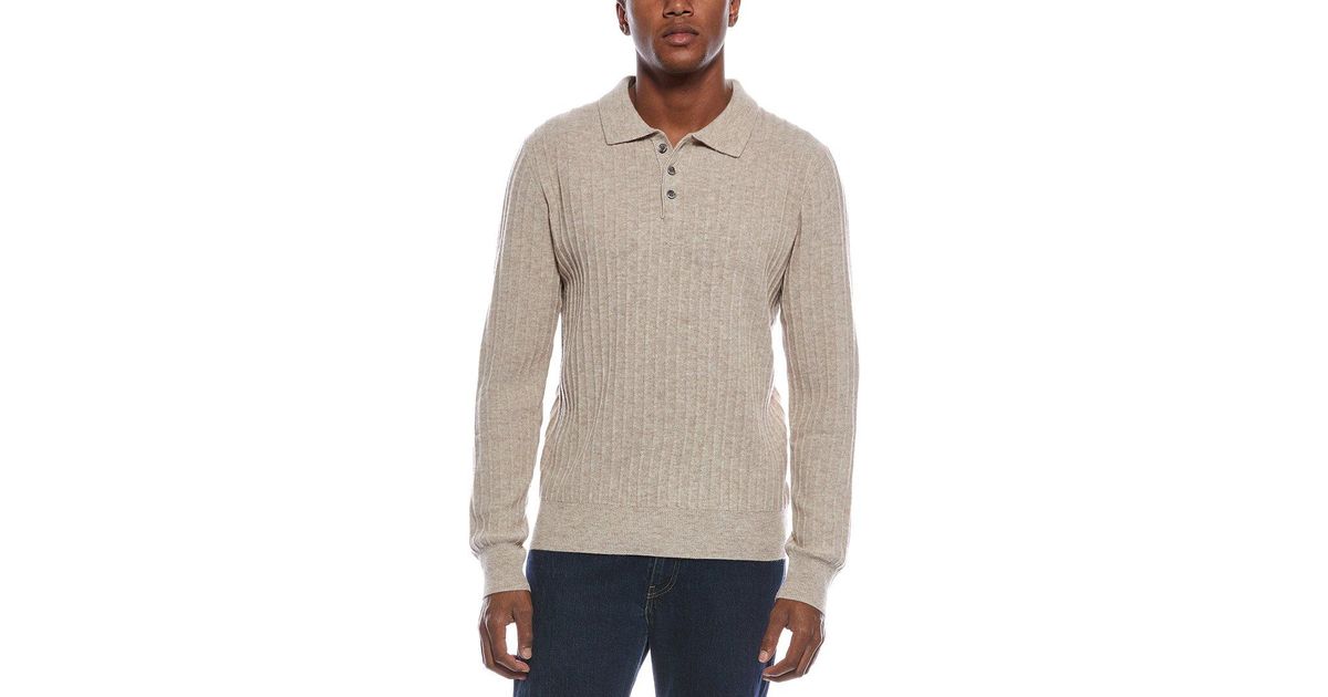 Kier + J Ribbed Wool & Cashmere-Blend Polo Sweater in Gray for Men | Lyst