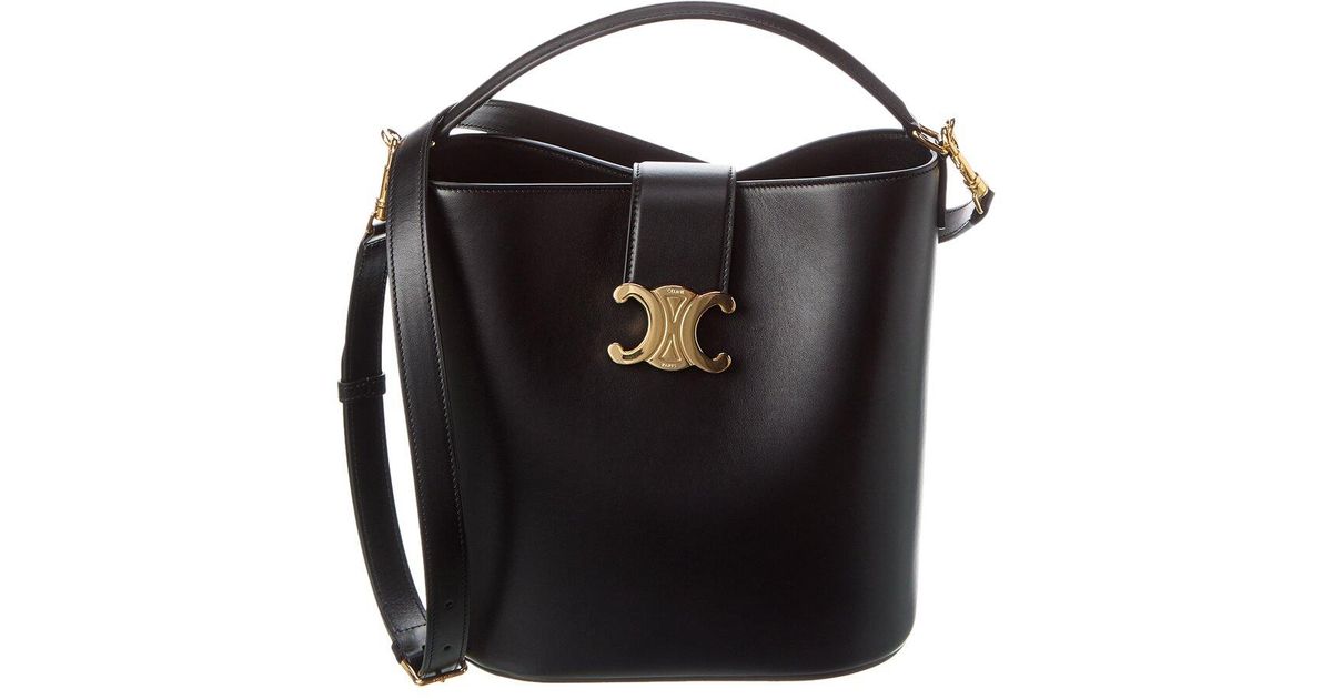 Celine Louise Medium Leather Bucket Bag in Black | Lyst