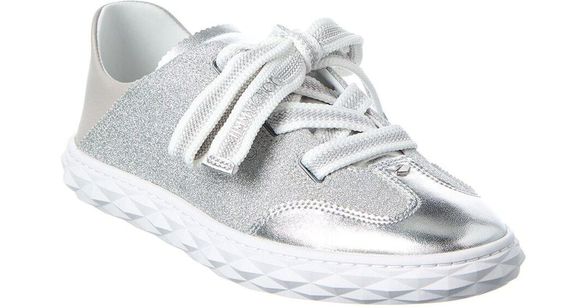 Jimmy Choo Diamond Light Flex/F Glitter & Leather Sneaker in White | Lyst