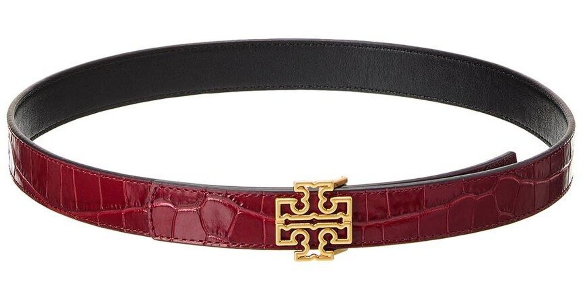 Tory Burch Britten Logo Reversible Embossed Leather Belt in Red | Lyst