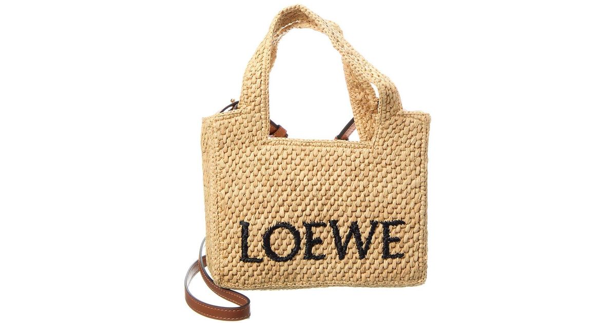 Loewe Font Mini Raffia Tote in Metallic | Lyst
