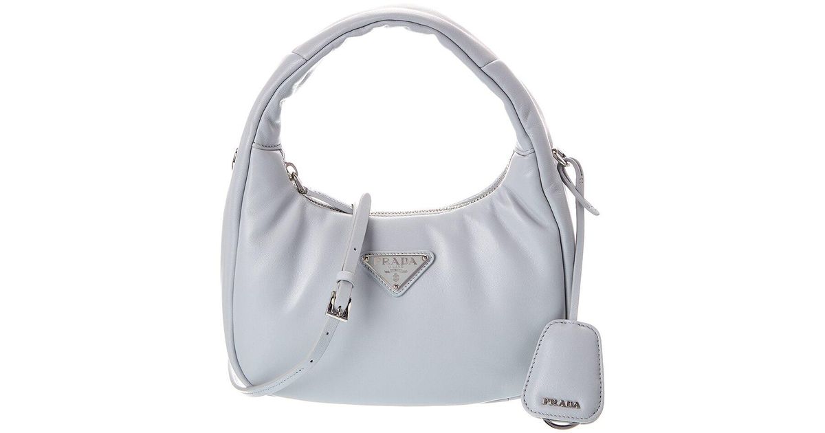 Prada Logo Padded Mini Leather Hobo Bag in Grey | Lyst UK