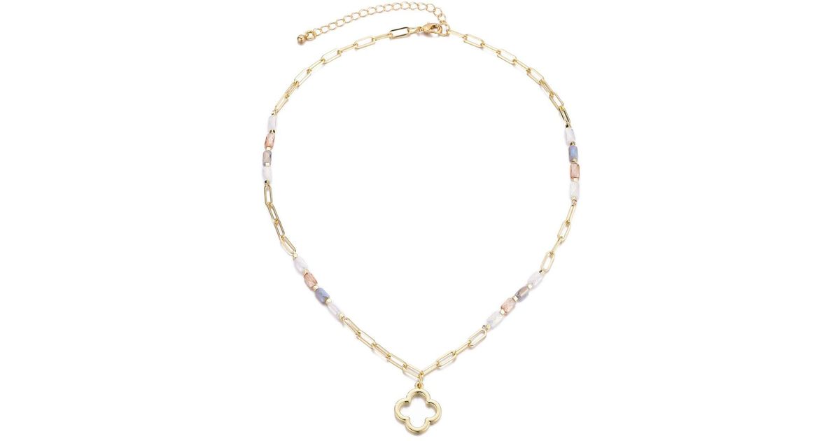Adornia Mixed Bead & Chain Clover Outline Pendant Necklace in Natural ...