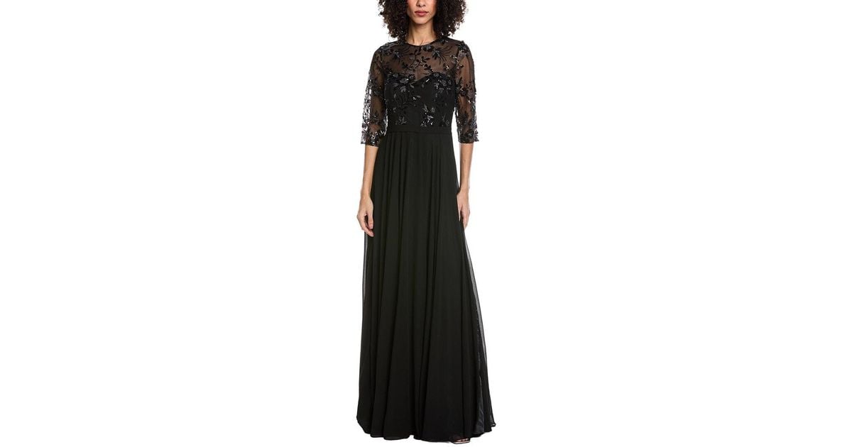 Rene Ruiz Illusion Sleeve Gown in Black | Lyst UK