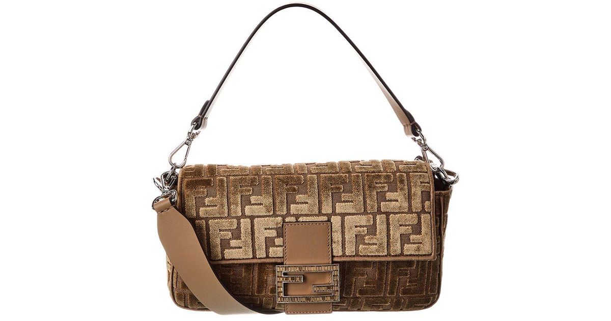 Fendi Baguette Ff Jacquard Velvet & Leather Shoulder Bag in Brown | Lyst UK