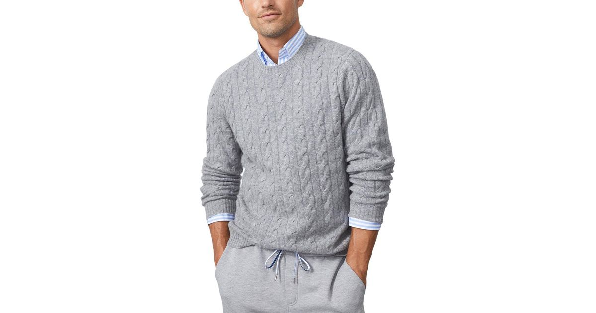 J.McLaughlin Eamon Solid Cable Cashmere Sweater in Grey for Men | Lyst UK