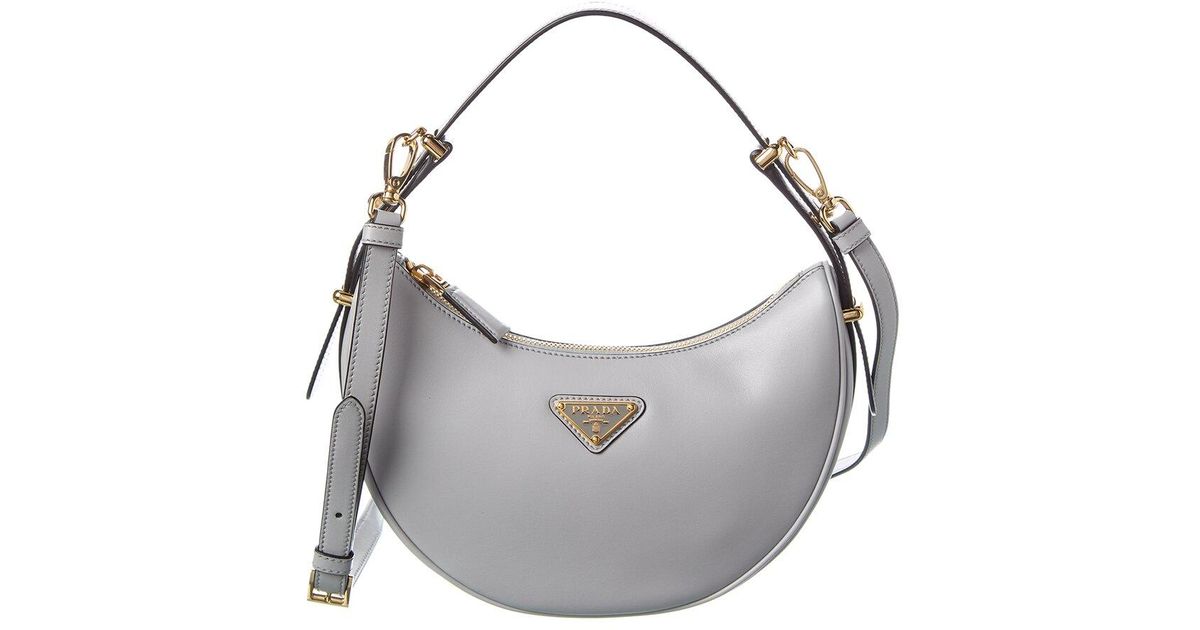 Prada Logo Leather Hobo Bag in Gray | Lyst