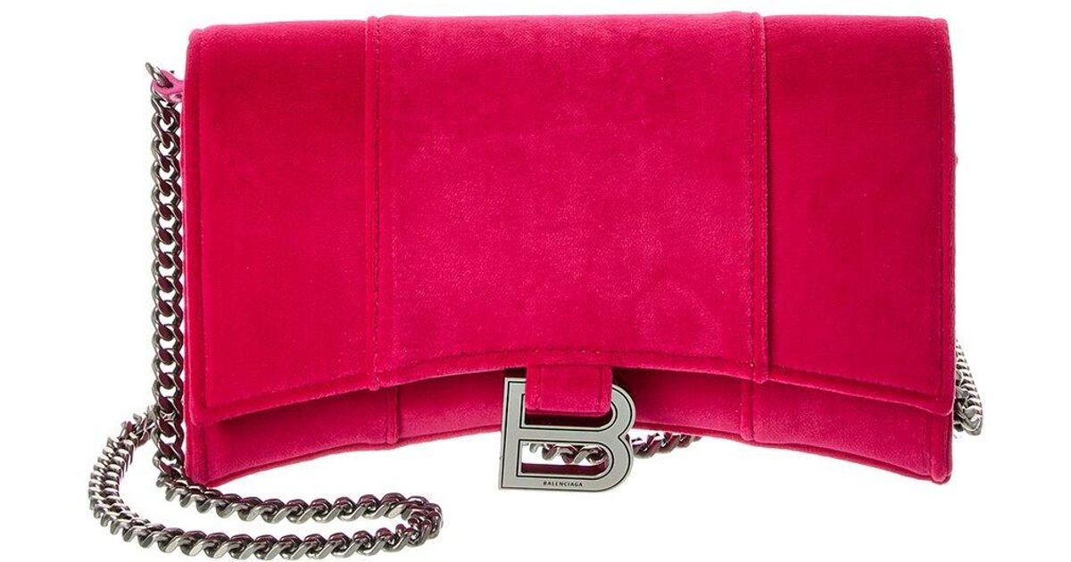 Balenciaga Hourglass Velvet Wallet On Chain in Pink | Lyst