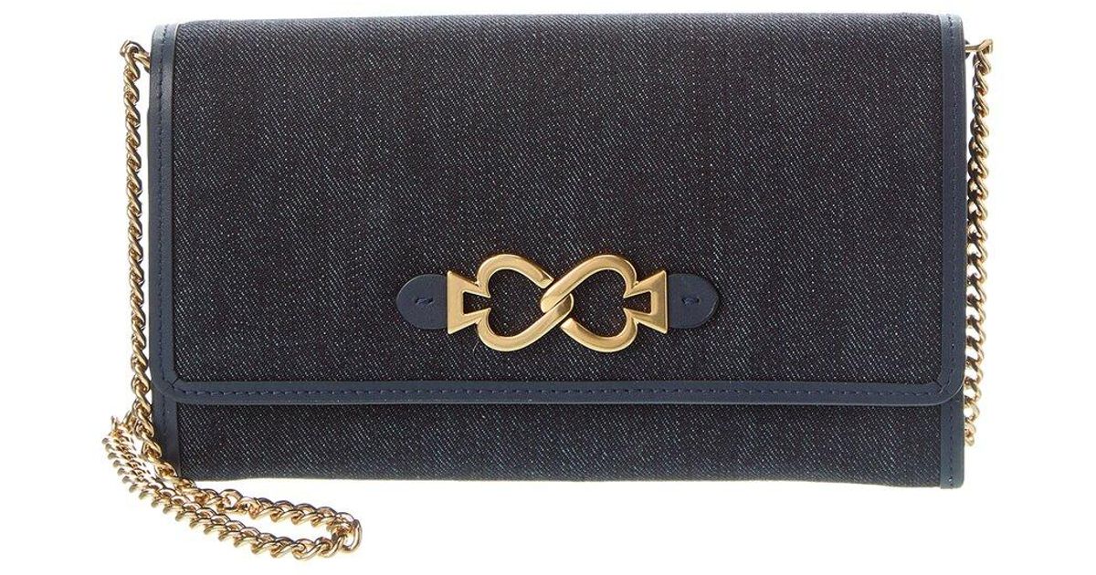 Kate Spade Toujours Chain Leather Clutch in Blue | Lyst