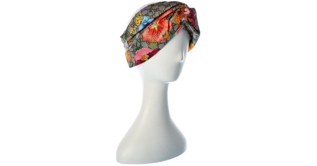 Gucci Gg Floral Print Silk Headband in White | Lyst