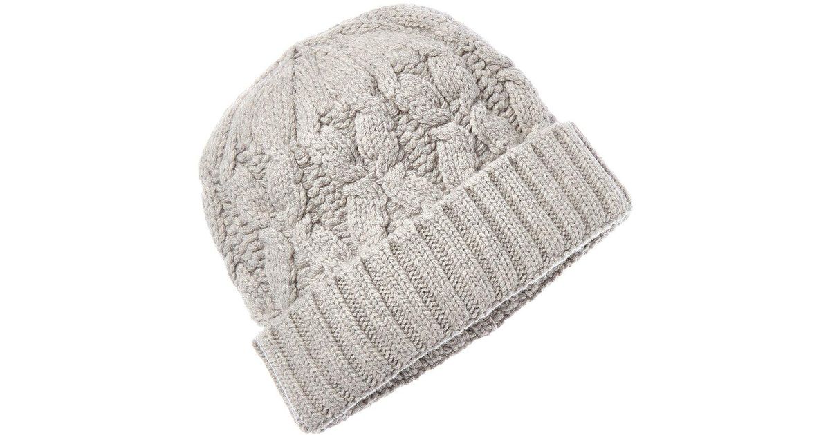 Amicale Cashmere Chunky Cable Cuffed Wool & Cashmere-Blend Hat in Grey ...
