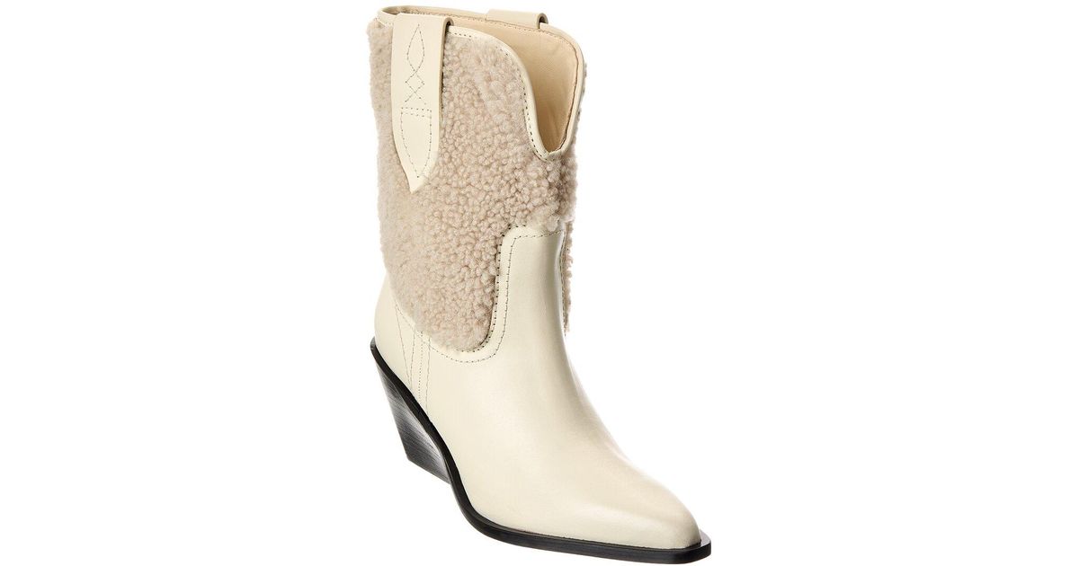 Free People Pitchfork Point Leather & Shearling Boot in Natural | Lyst