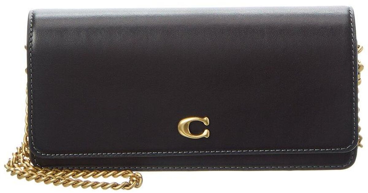 COACH Evie Leather Long Wallet With Chain in Gray | Lyst
