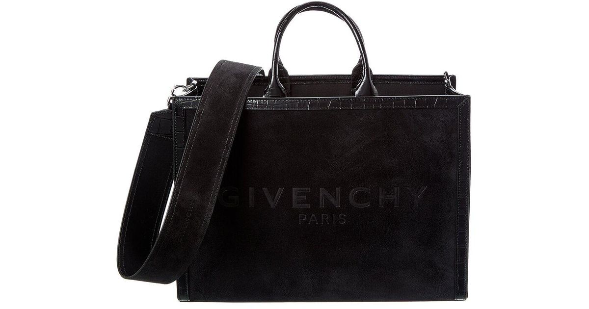 Givenchy G-Tote Medium Suede & Croc-Embossed Leather Tote in Black | Lyst