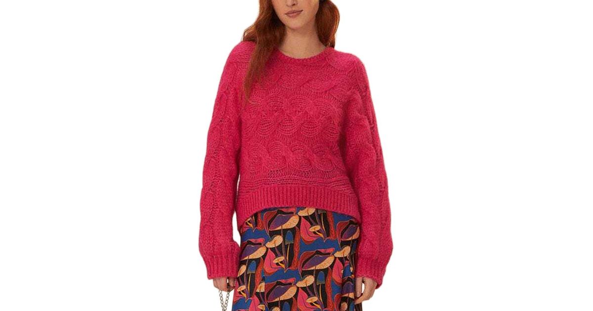 FARM Rio Mohair & Wool-Blend Cable-Knit Sweater in Red | Lyst