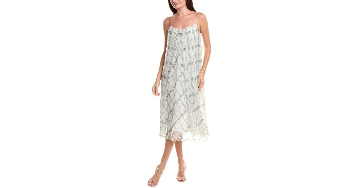 Vince Fenced Plaid Sheer Panel Dress in White | Lyst