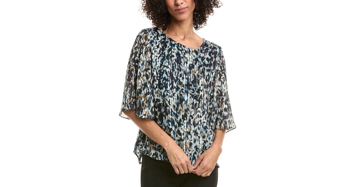 Anne Klein Satin Stripe Blouse in Blue | Lyst UK