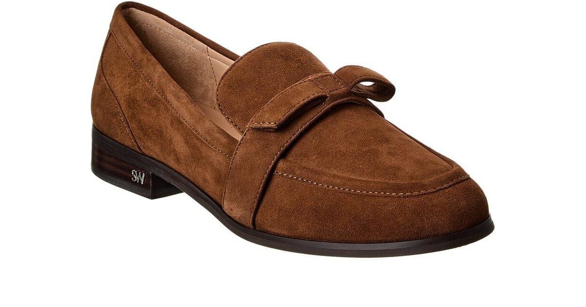 Stuart Weitzman Emma Bow Suede Loafer in Brown | Lyst