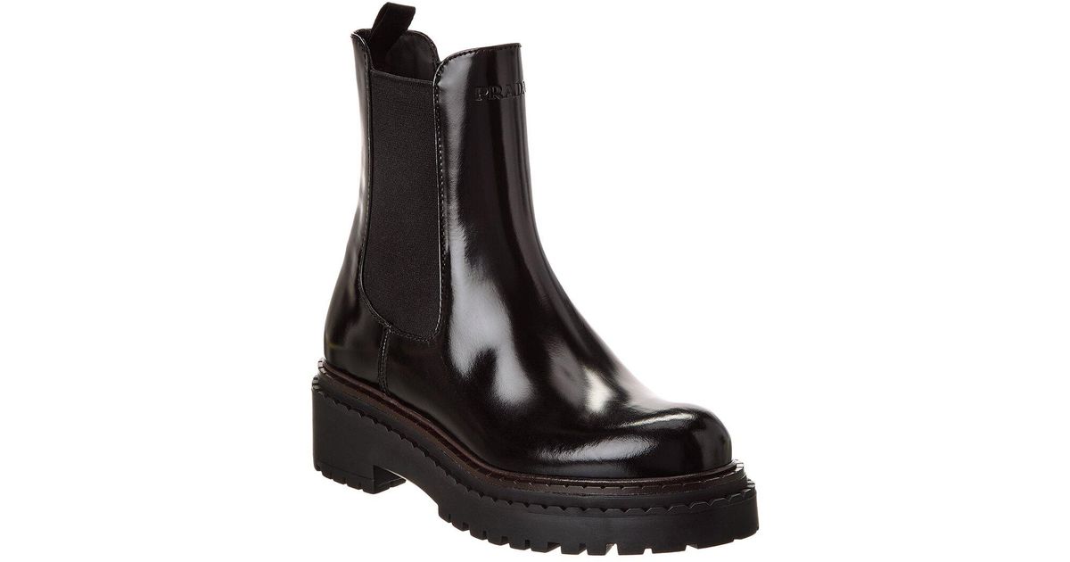 Prada Logo Leather Chelsea Boot in Black | Lyst