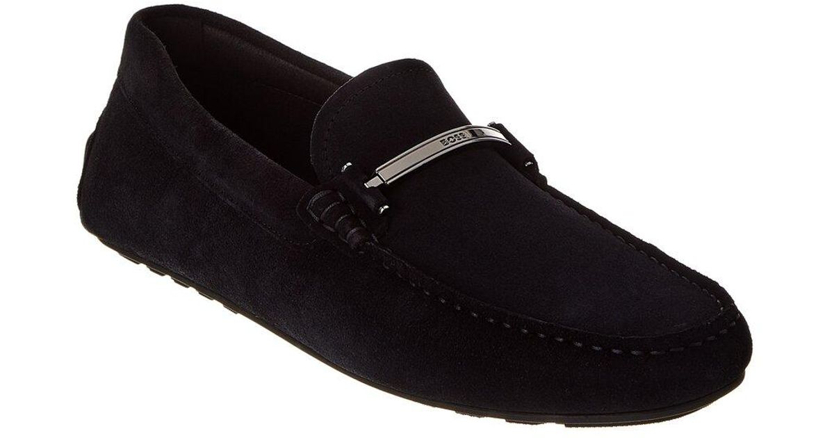 BOSS Noel Suede Loafer in Black for Men | Lyst