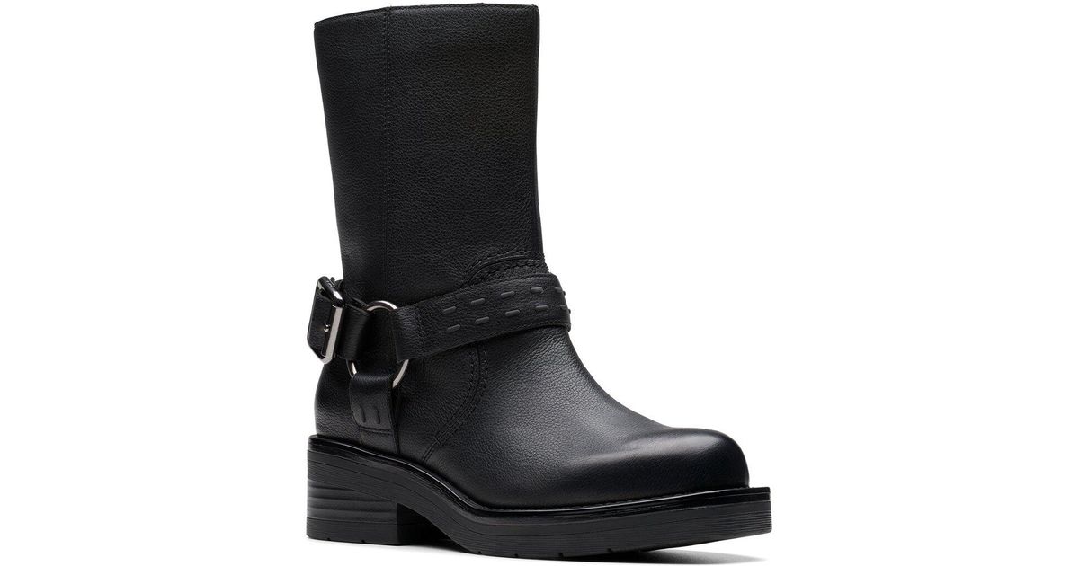 Clarks Rebelle Up Leather Moto Boot in Black | Lyst