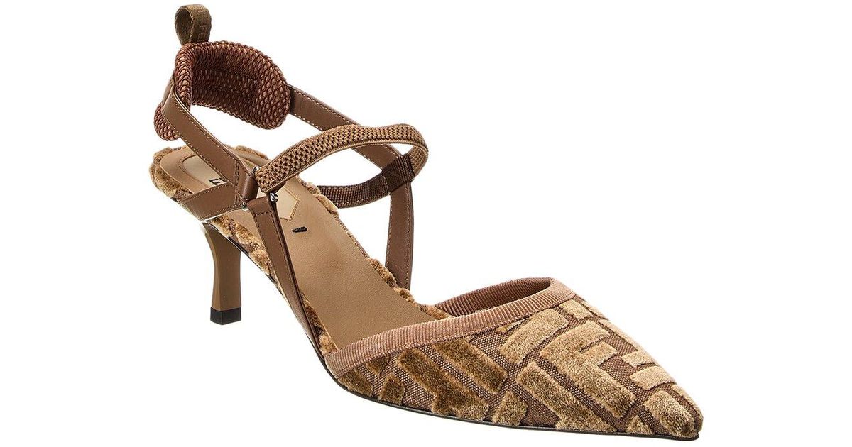 Fendi Colibri Lite Ff Jacquard Velvet Slingback Pump in Brown | Lyst