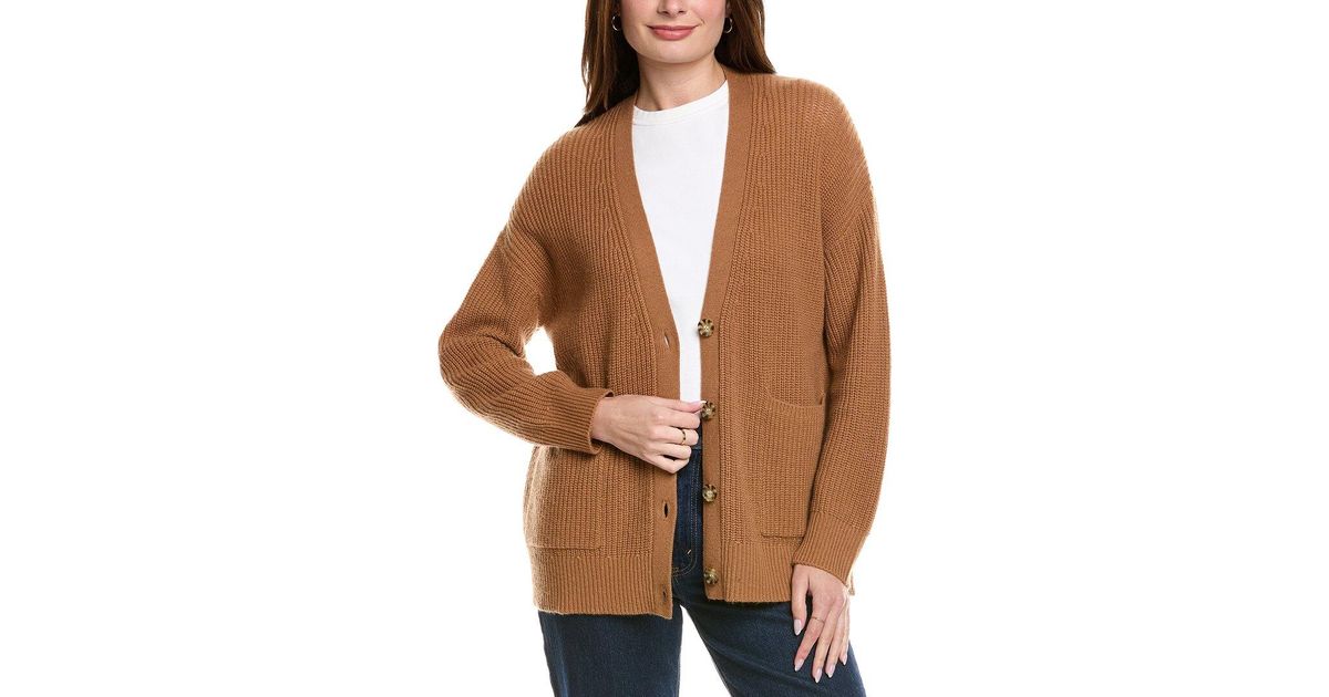 Hannah Rose Shaker Long Wool & Cashmere-Blend Cardigan in Brown | Lyst
